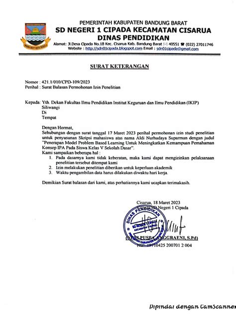 Surat Balasan Permohonan Izin Pdf