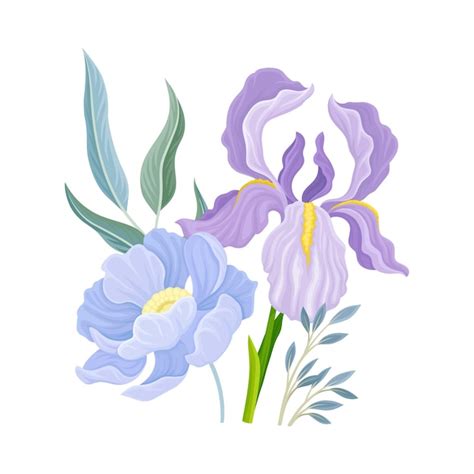 Premium Vector Floral Composition With Iris Flower On Green Erect Stem Vector Illustration