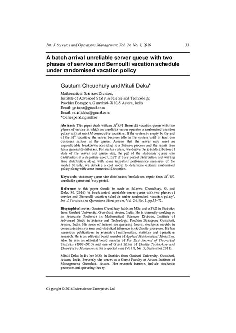 Pdf A Batch Arrival Unreliable Server Queue With Two Phases Of