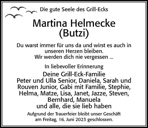 Traueranzeigen Von Martina Helmecke Trauerportal Der Celleschen Zeitung