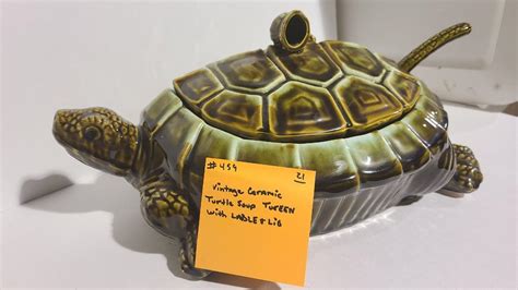 Large Vintage Ceramic Turtle Soup Tureen With Ladlelid Item 459