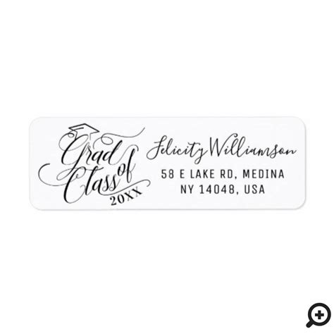 Elegant Black Script Typographic Grad Cap Class Of Label Moodthology