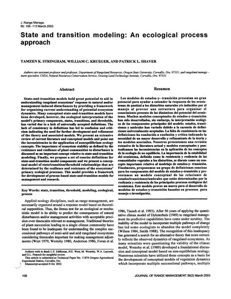 Pdf State And Transition Modeling An Ecological Process Approach