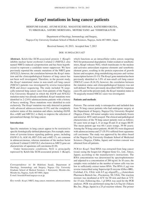 Pdf Keap1 Mutations In Lung Cancer Patients