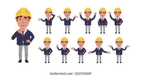 Set Engineer Different Poses Stock Vector Royalty Free 2215741029