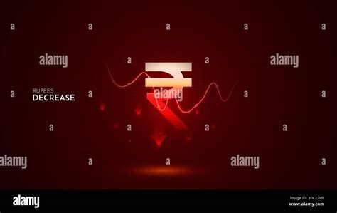 Indian Rupees Value Decrease With Graph And Red Background Rupee