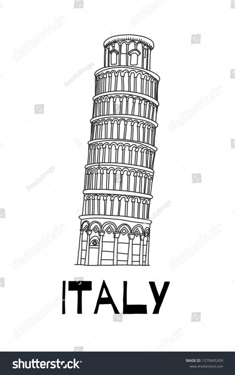 Drawing Sketch Illustration Italian Landmark Leaning Stock Vector
