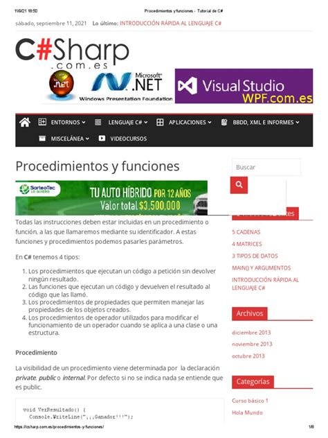 Procedimientos Y Funciones Tutorial De C Pdf C Sharp Lenguaje De Programación C