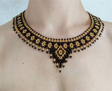 Black Bib Necklaces For Women Beaded Necklace Beaded Jewelry Etsy