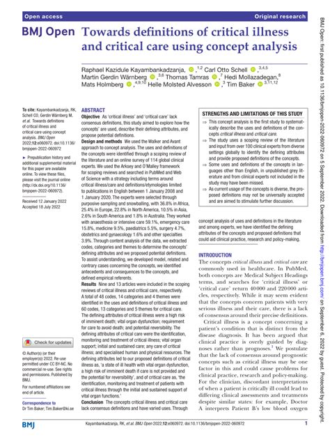 Pdf Towards Definitions Of Critical Illness And Critical Care Using