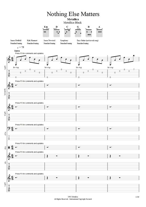 Nothing Else Matters Drum Tab And Chords Metallica