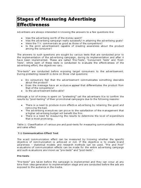 Stages Of Measuring Advertising Effectiveness Pdf Advertising Debt