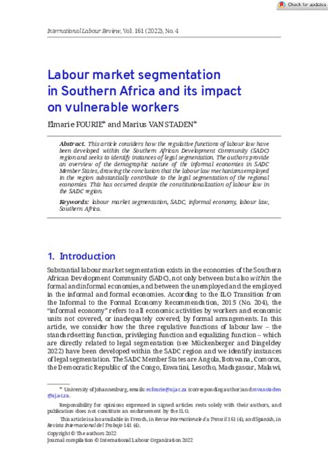 Pdf Labour Market Segmentation In Southern Africa And Its Impact On