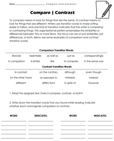 Printable Compare And Contrast Worksheets