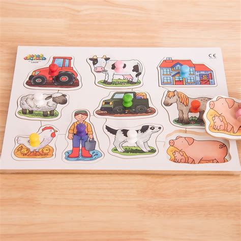Wooden Large Peg Puzzles 4pk Fine Motor Skills Tts