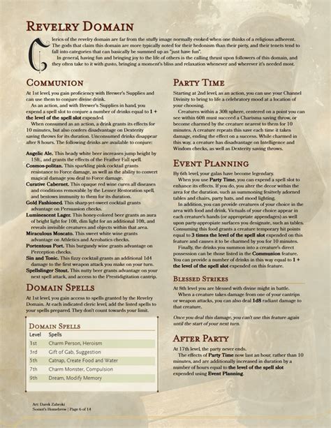 Cleric Subclass Revelry Domain Think Bacchusdionysus Rdndhomebrew