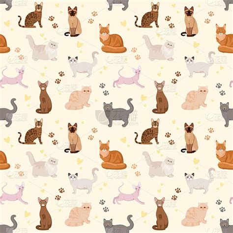无缝图案与可爱的猫素材 花瓣网