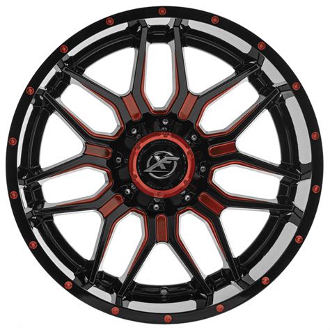 22 Xf Off Road Wheels Xf 222 Gloss Black With Red Milled Rims Xfo023 2