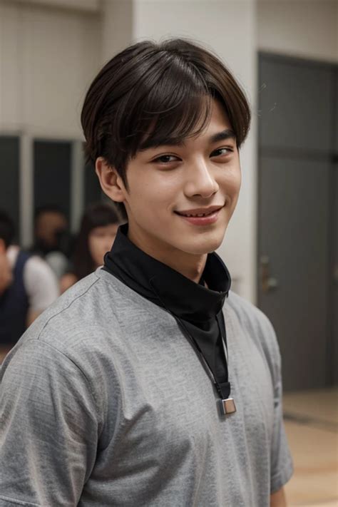 A Guy His Hair Is Ash Grey With A Wolfcut Style Like Beomgyu Txt Seaart Ai