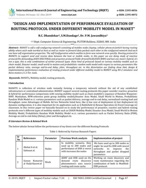 Irjet Design And Implementation Of Performance Evaluation Of Routing Protocol Under Different
