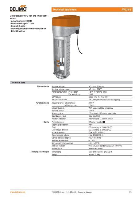 Technical Data Sheet Av230 3 Belimo