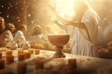 Spiritual Representation Of Jesus Breaking Bread Generative Ai Premium Ai Generated Image