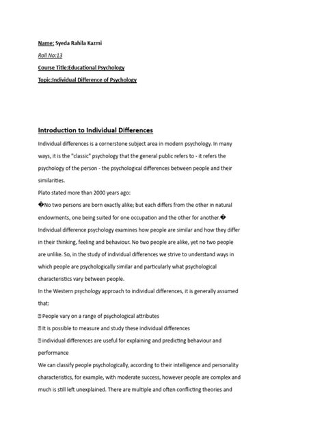 Educational Psychology Assignment Pdf Psychology Behavioural Sciences