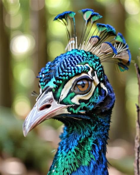 Vibrant Close Up Of A Majestic Peacock S Head And Neck Showcasing Its Iridescent Feathers And
