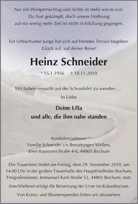 Traueranzeigen Von Heinz Schneider Trauer In NRW De