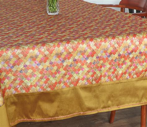 Buy Floral Brocade Silk And Border Patchwork Table Cover At 5 Off