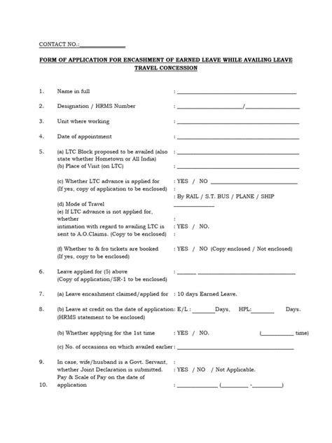 Earned Leave Encashment Form Pdf