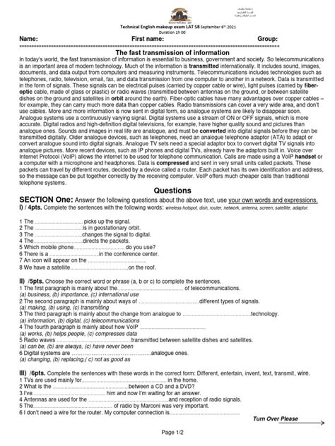 English Makeup Exam September 6th 2021 Converti Pdf Cable