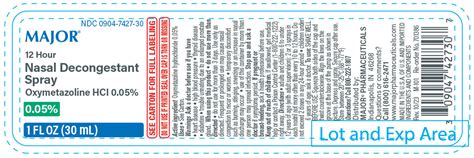 Dailymed Major Nasal Decongestant Oxymetazoline Hydrochloride Spray