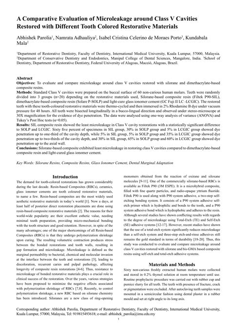 Pdf A Comparative Evaluation Of Microleakage Around Class V Cavities