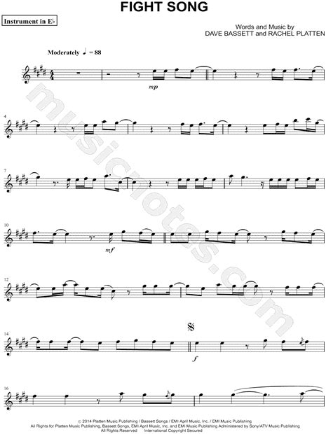 Rachel Platten Fight Song Eb Instrument Sheet Music Alto Or