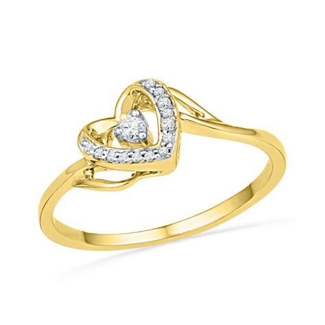 10k Yellow Gold Womens Round Diamond Heart Promise Ring 112 Cttw Ebay
