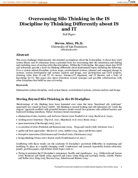 Pdf Overcoming Silo Thinking In The Is Discipline By Thinking