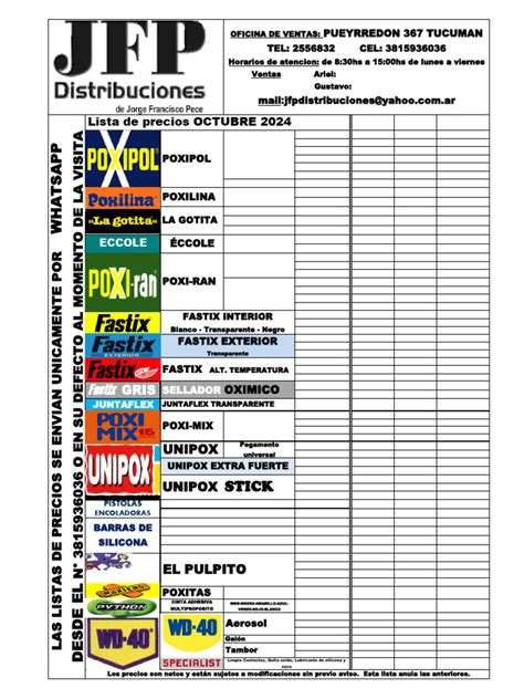 Lista De Precios Octubre 2024 Pdf