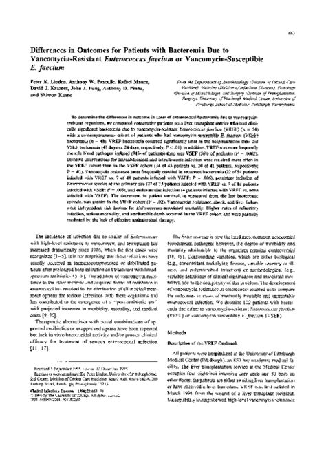 Pdf Differences In Outcomes For Patients With Bacteremia Due To Vancomycin Resistant