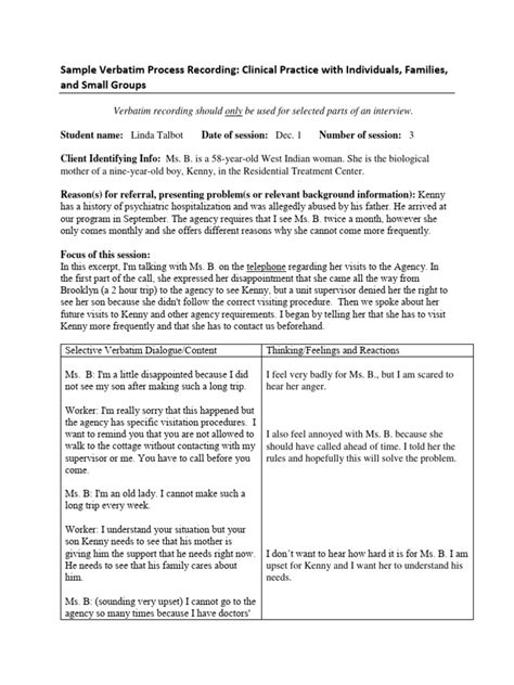 Sample Process Recordings All Methods Pdf Narration Thought