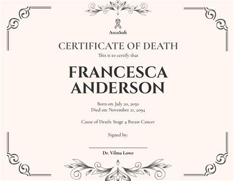Free Editable Death Certificate Template To Edit Online