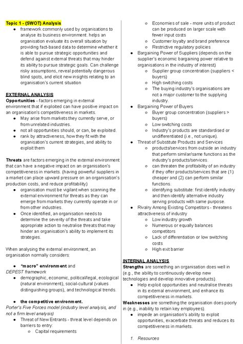 quiz 1 cheat sheet quiz 1 topic 1 swot analysis framework
