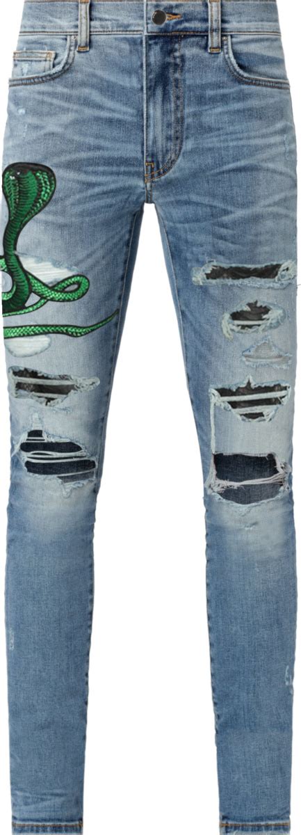 Amiri Washed Indigo And Green Snake Patch Jeans Inc Style