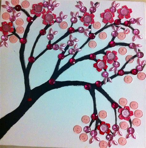Cherry Blossom Button Tree Made On Canvas Button Crafts Button Tree