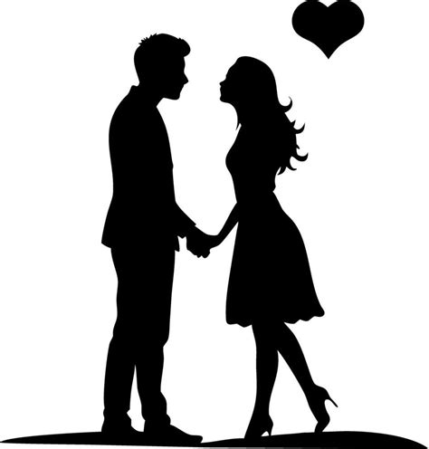Romantic Couple Silhouette Holding Hands With Heart Shape Illustration