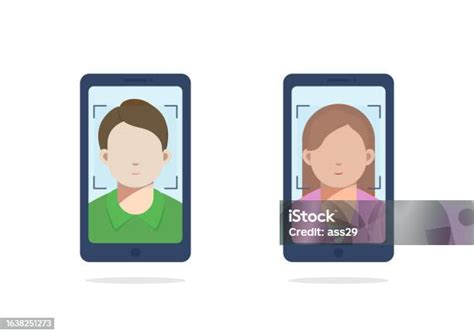 스마트폰에서 기술 얼굴 스캔 얼굴 식별 얼굴 인식 벡터 일러스트레이션 Brand Name Smart Phone에 대한 스톡 벡터