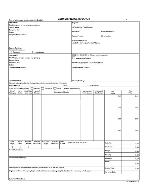 Fedex Commercial Invoice Template Free Printable Templates