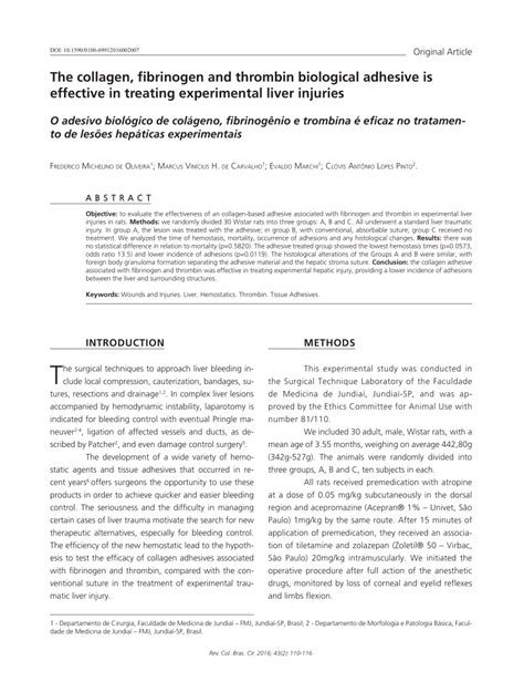Pdf The Collagen Fibrinogen And Thrombin Biological Adhesive Is Effective In Treating