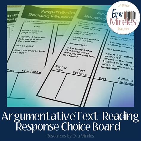 Argumentative Text Reading Response Choice Board Eva Mireles