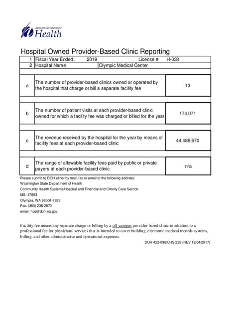 Fillable Online Doh Wa Hospital Owned Provider Based Clinic Reporting